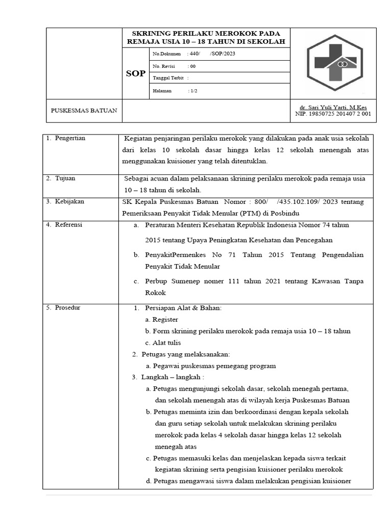 So (Skrining Perilaku Merokok Pada Remaja Usia 10 - 18 Tahun Di Sekolah ...