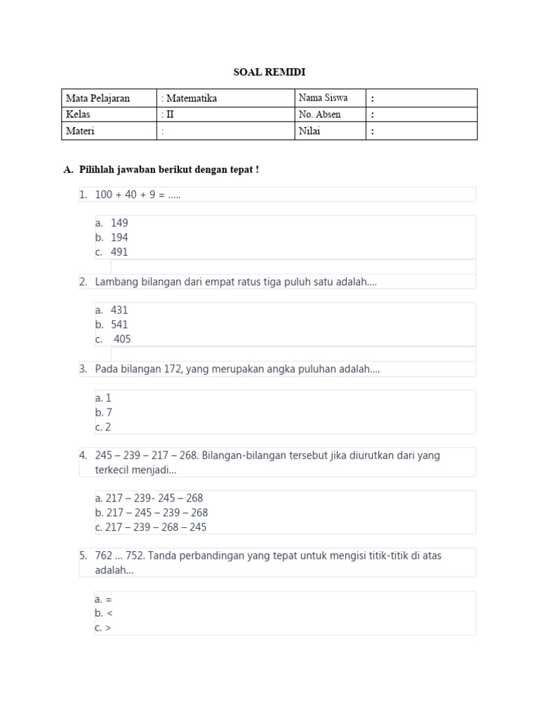 Soal Remidi Dan Pengayaan | PDF