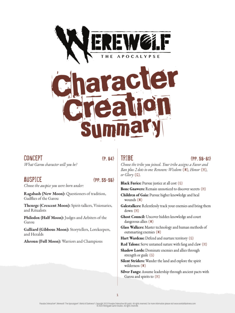 Werewolf The Apocalypse Character Creation | PDF