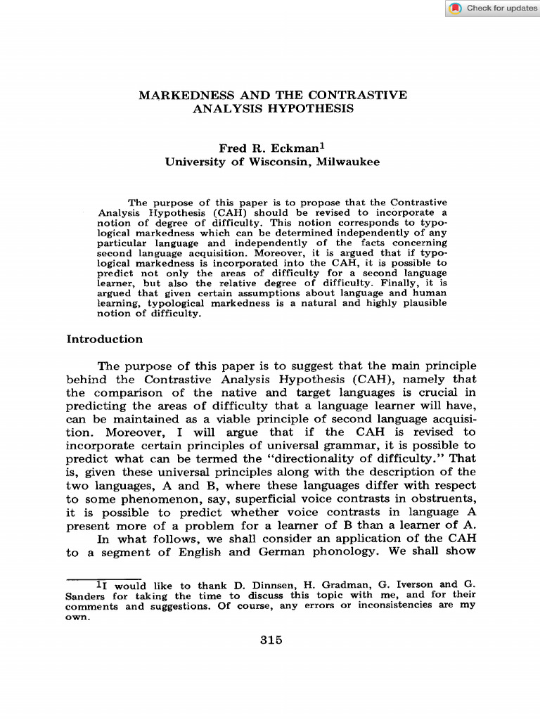 Language Learning - December 1977 - Eckman - Markedness and The Contrastive Analysis Hypothesis ...
