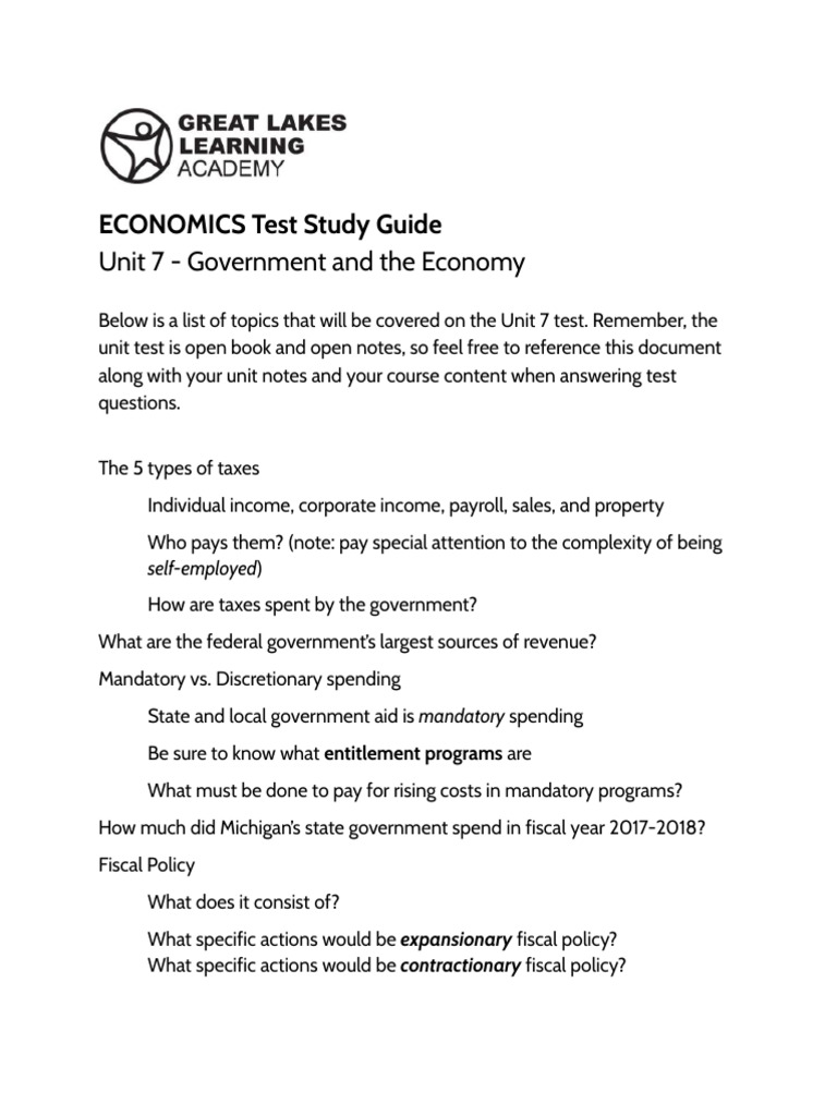 Unit 7: Government & Economy Study Guide | PDF | Fiscal Policy | United ...