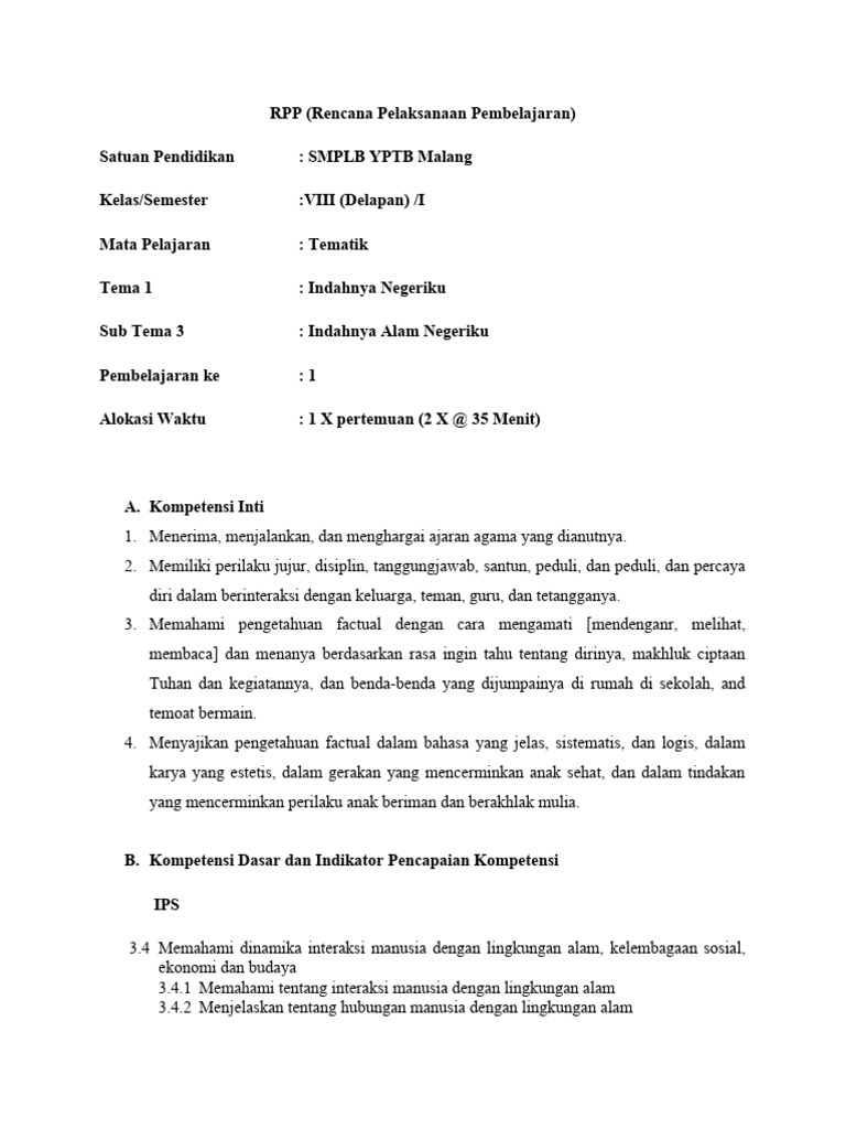 RPP pembelajaran 1 (IPS, bindo) | PDF