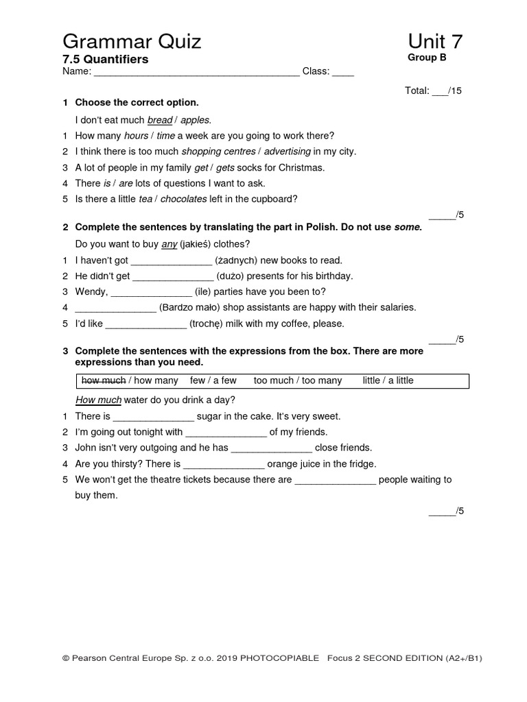 Unit 7 Grammar Quiz: Quantifiers | PDF