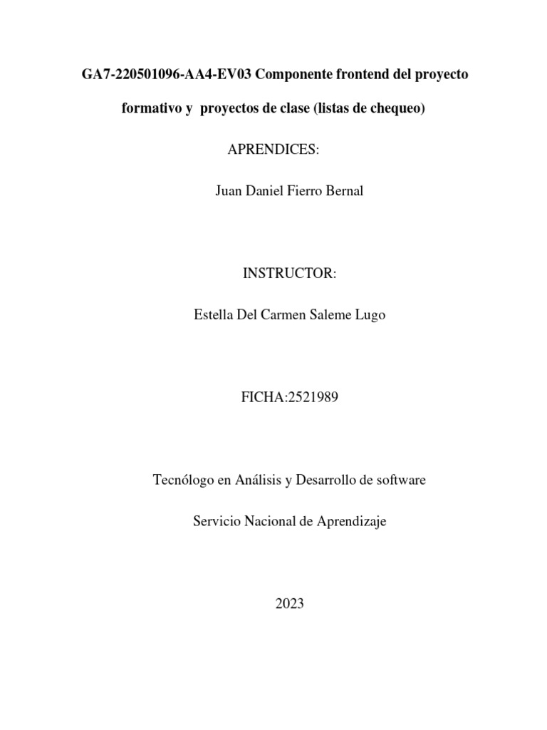 GA7-220501096-AA4-EV03 Componente Frontend Del Proyecto Formativo y | PDF
