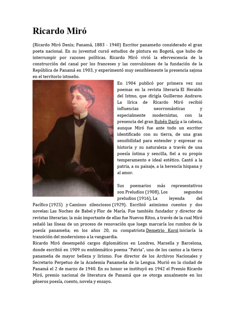 Biografía de Ricardo Miró, poeta panameño | PDF | Las artes