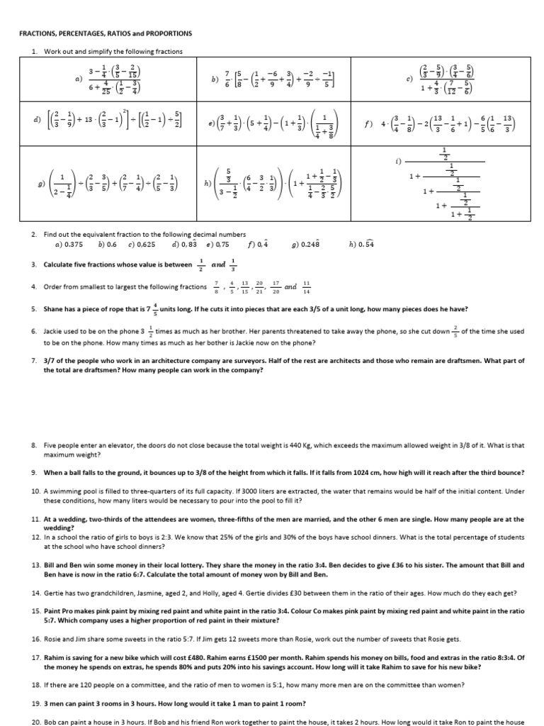 Fractions, Ratios, and Proportions Exercises | PDF | Cakes | Ratio