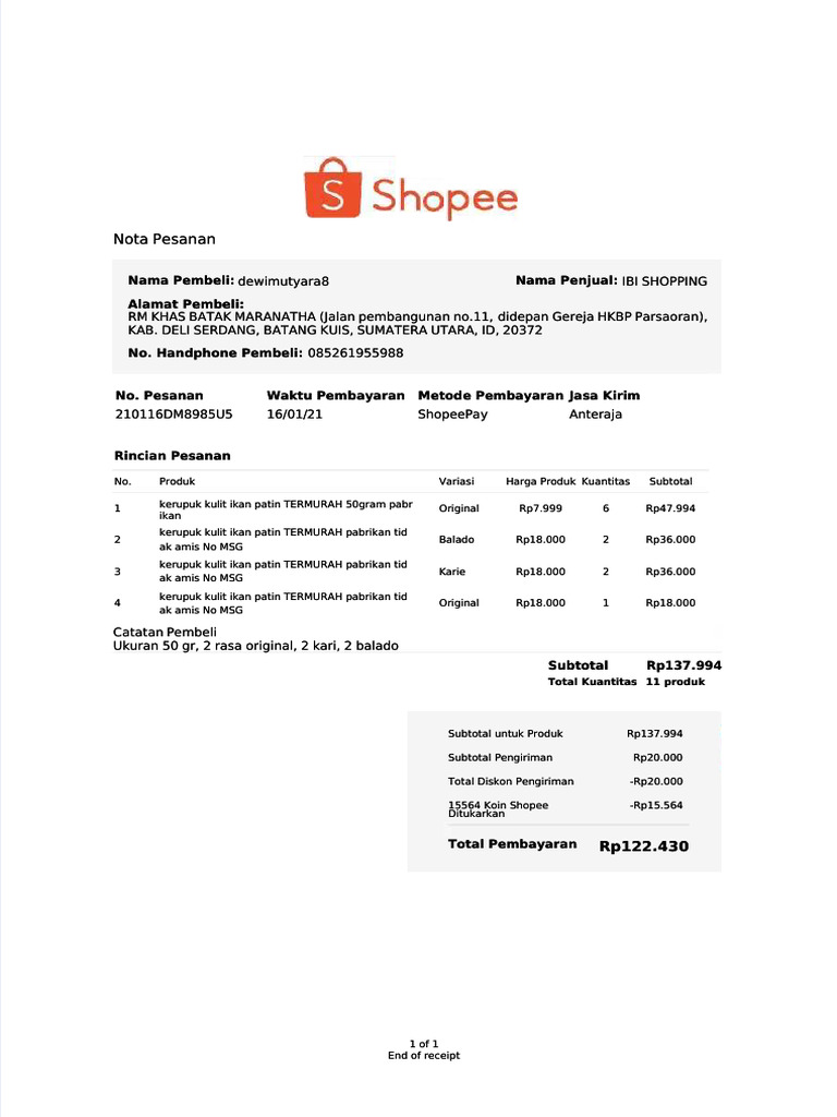Shopee Invoice and Receipt Samples | PDF