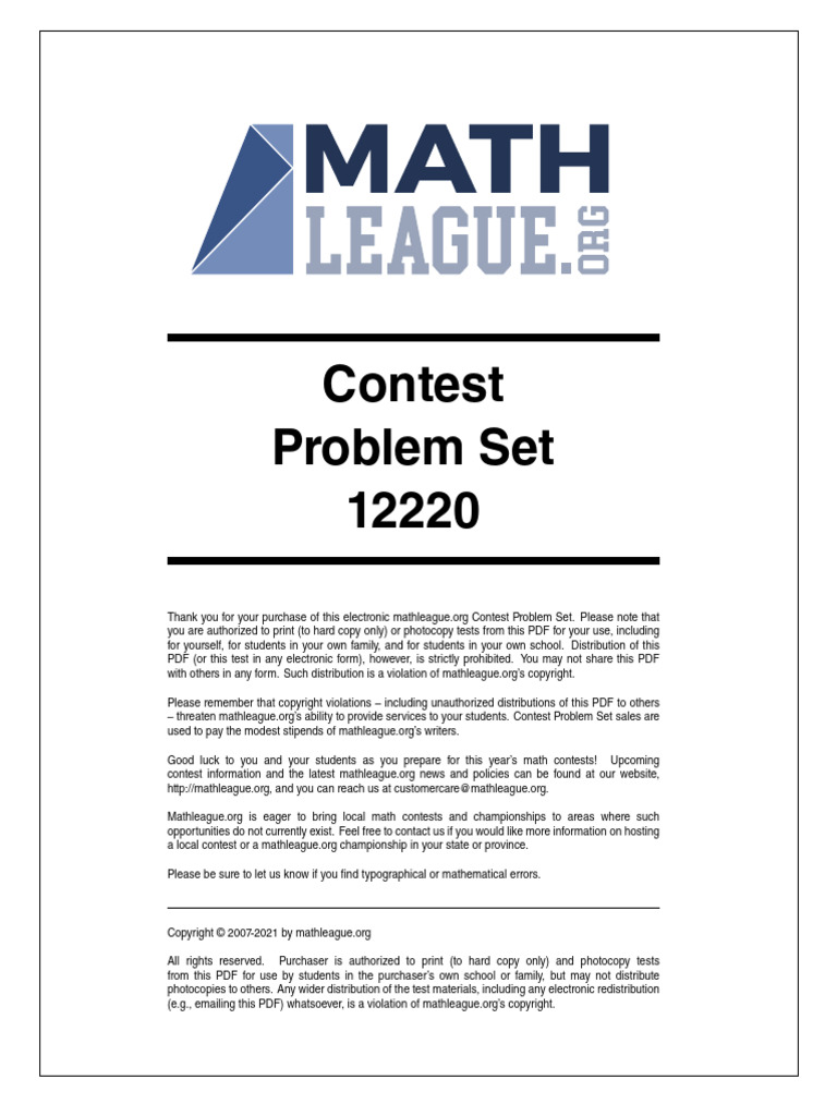 Math League - Elementary School Test - 12220 | PDF