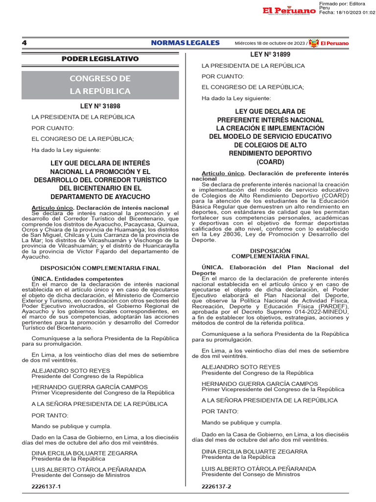 Congreso de La República: Normas Legales | PDF