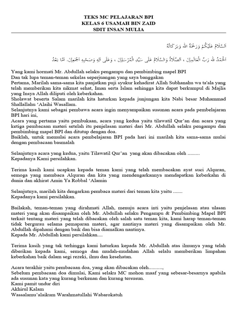 Teks MC Pelajaran Bpi | PDF