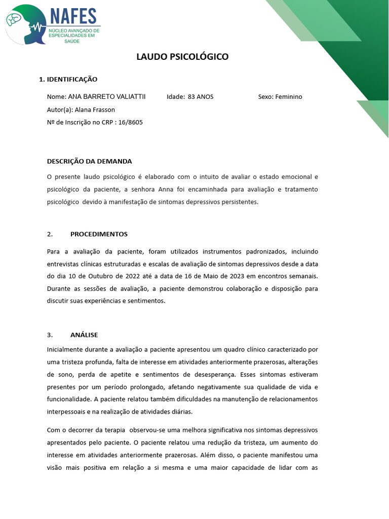Modelo Laudo Adulto Ana Barreto | PDF