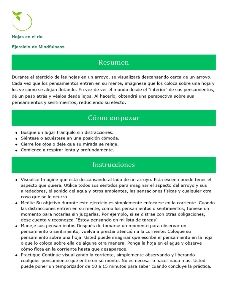 Mindfulness Hojas en El Río - Psic. Erika Ramos | PDF | Pensamiento