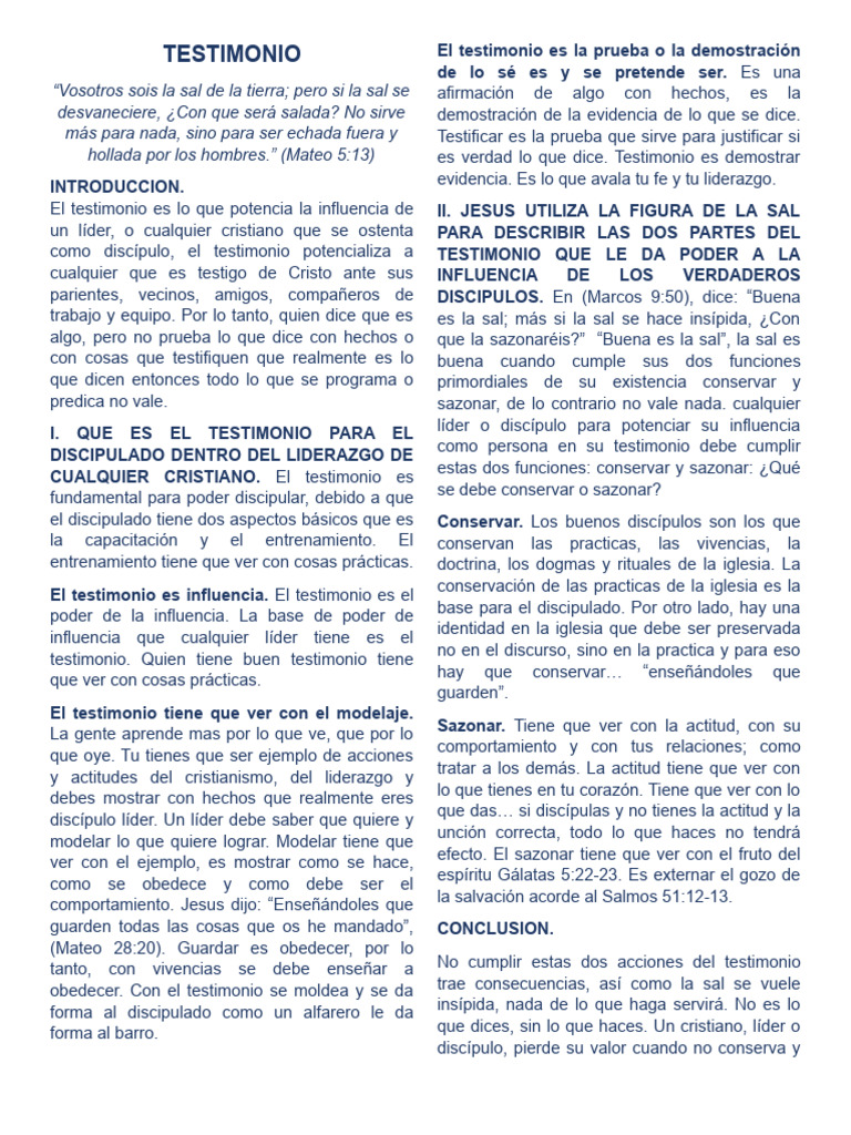 Importancia del Testimonio en el Liderazgo | PDF