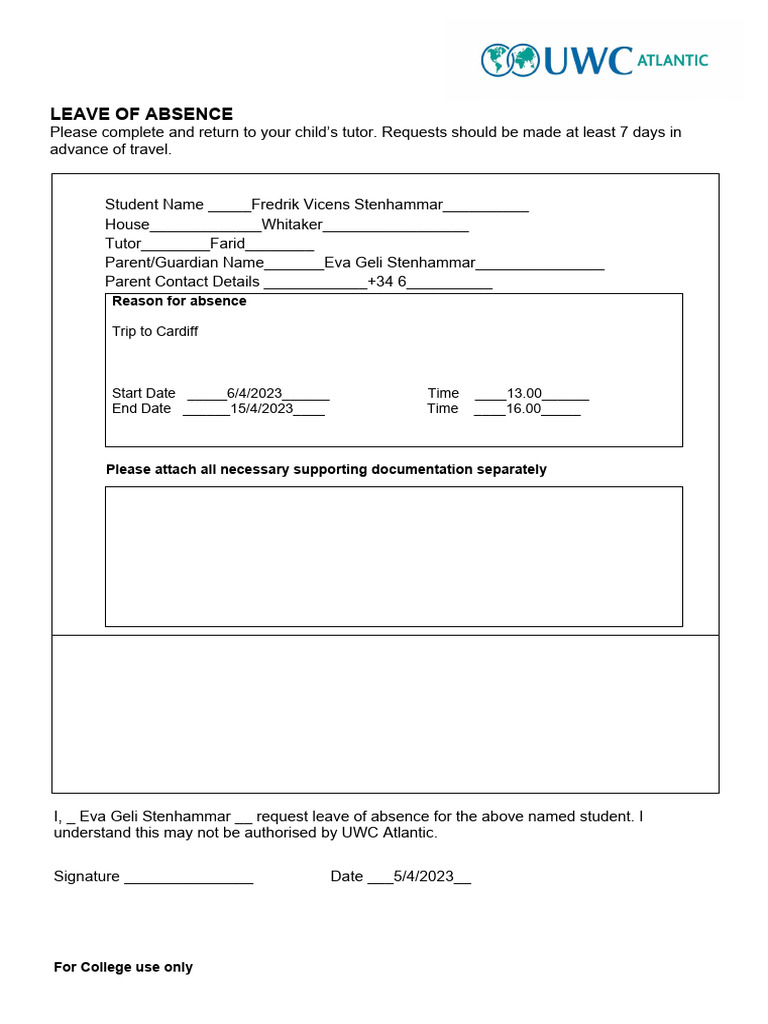 Leave of Absence Form | PDF