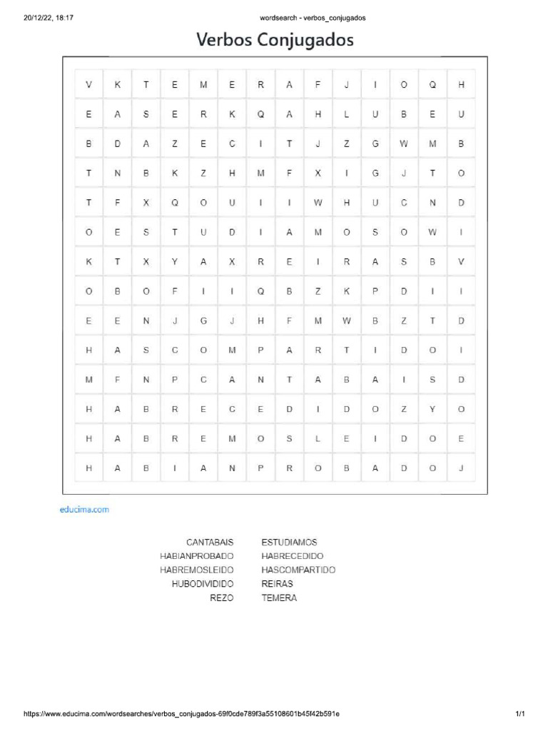 Verbos Conjugados Sopa de Letras | PDF