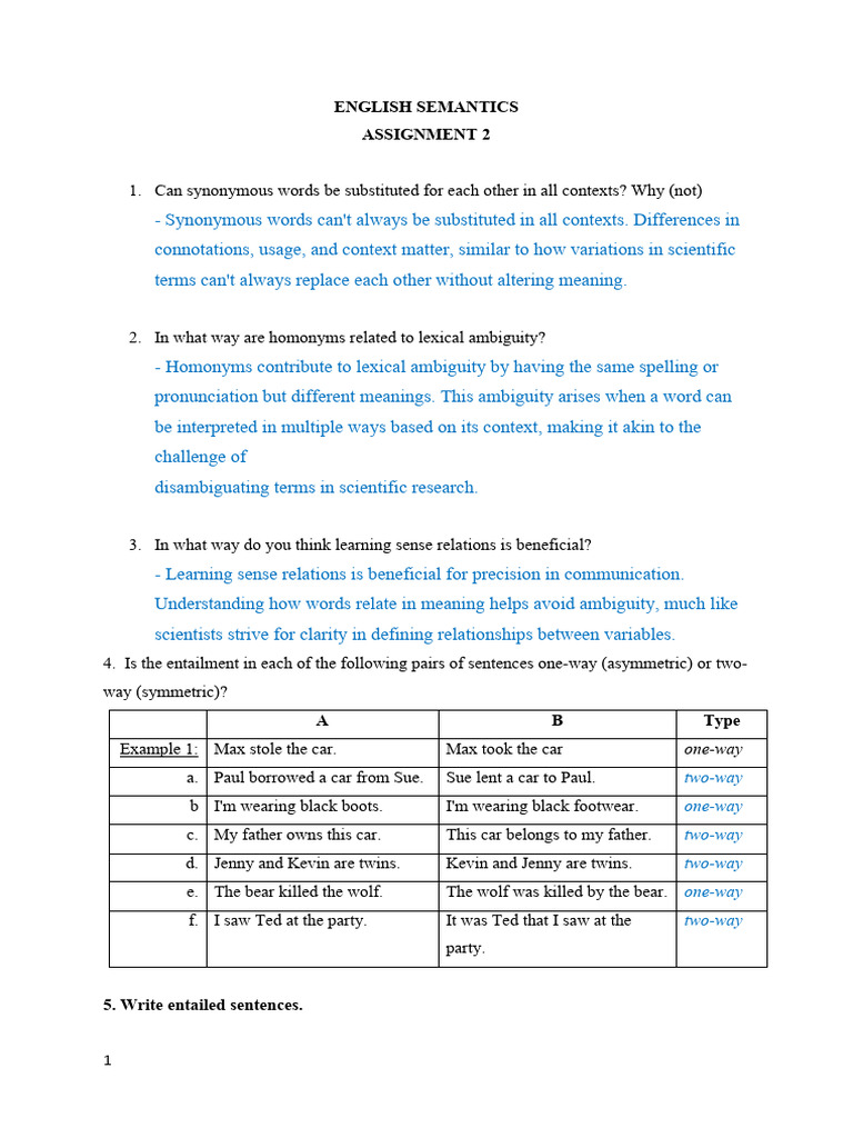 English Semantics - Assignment 2 | PDF | Ambiguity | Semantics