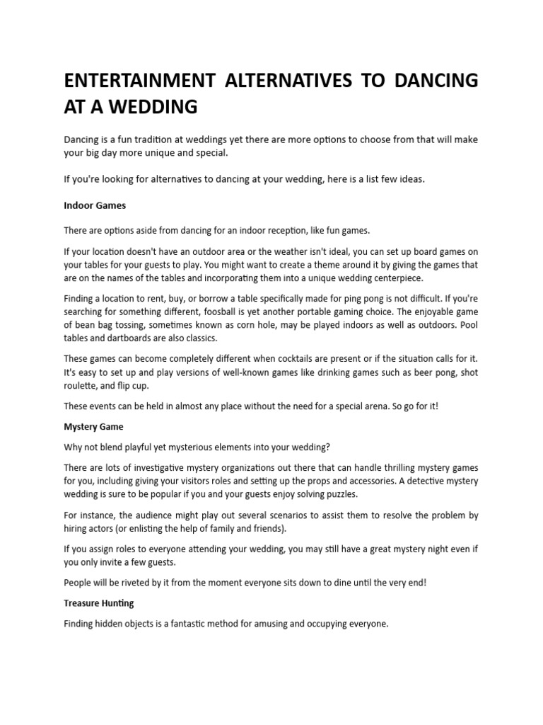 Entertainment Alternatives To Dancing at A Wedding | PDF | Disc Jockey ...