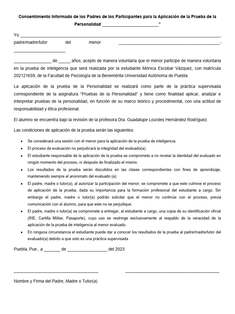 Consentimiento Para Niños | PDF | Cognición