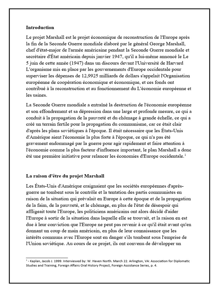 Projet Marshall | PDF | Plan Marshall | Économie