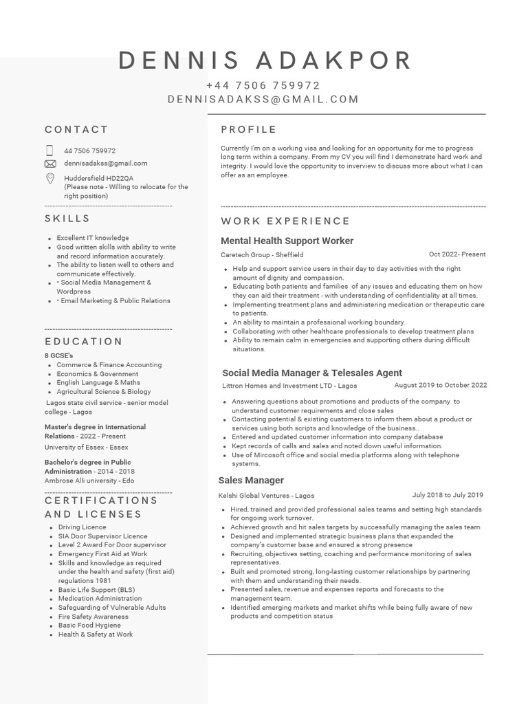 Dennis Adakpor CV | PDF | Sales | Social Media