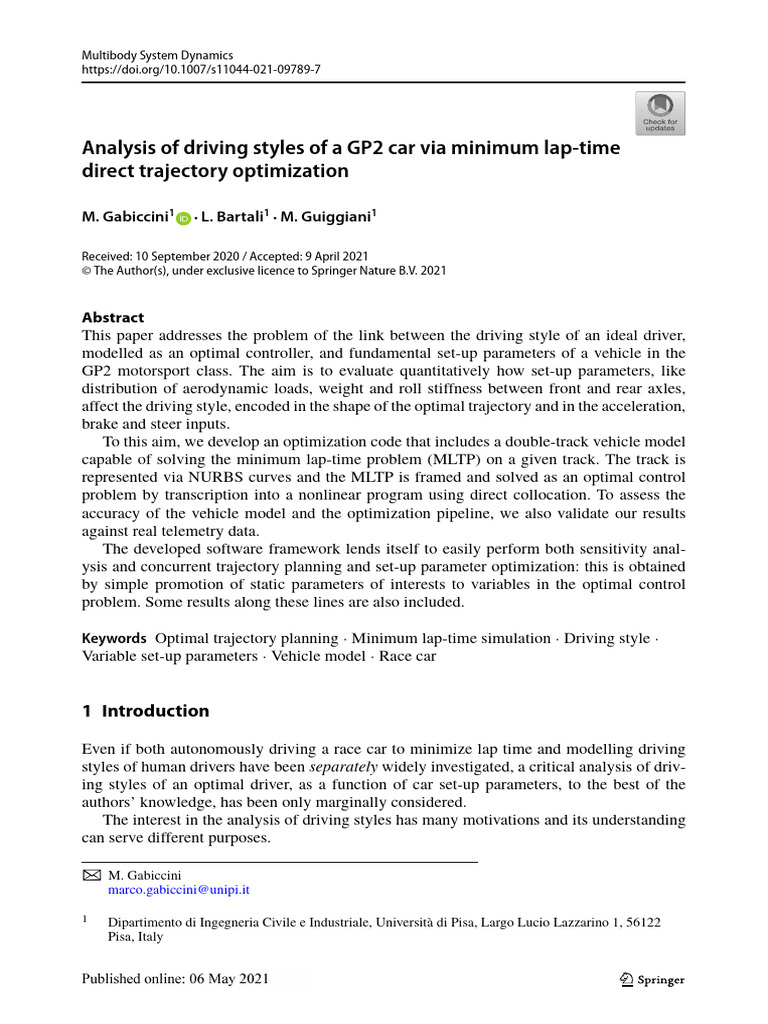 Analysis of Driving Styles of A GP2 Car Via Minimum Lap-Time Direct Trayjectory Optimization | PDF