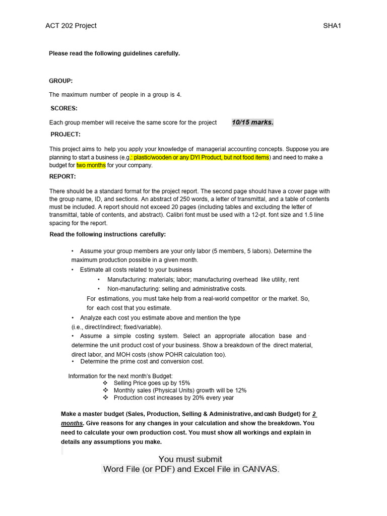 Act 202 Project Summer 2023 | PDF | Cost | Cost Of Goods Sold