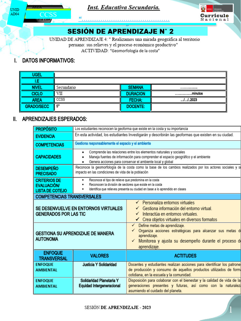 Sesion CCSS 5° Sec-Semana 02 | PDF | Aprendizaje | Evaluación