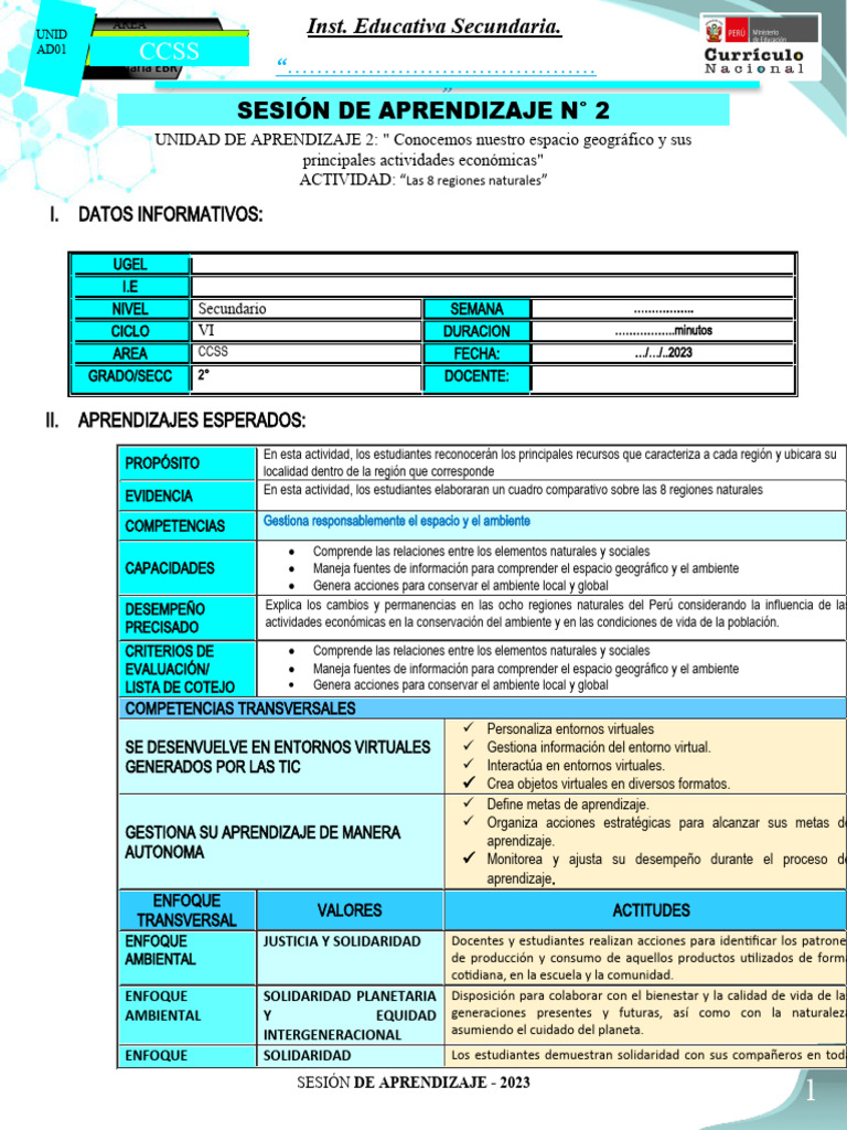 Sesion CCSS 2° Sec-Semana 02 Uni. 2 | PDF | Aprendizaje | Modificación de comportamiento