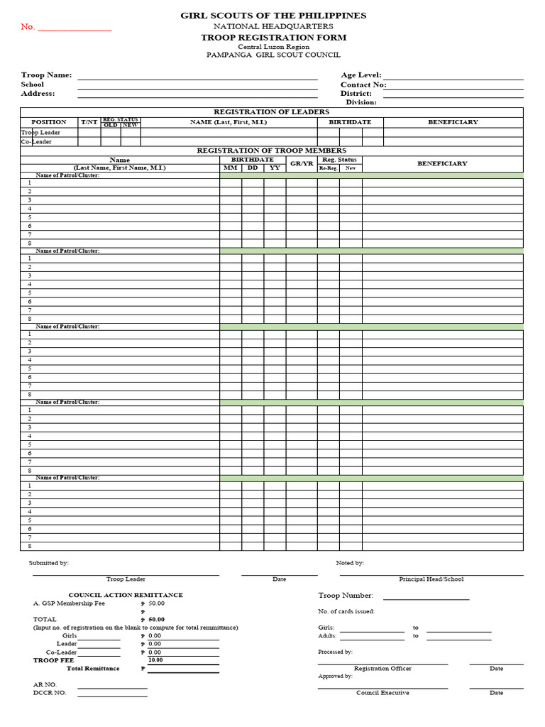 Troop Registration Form | PDF | Outdoor Recreation | Scouting