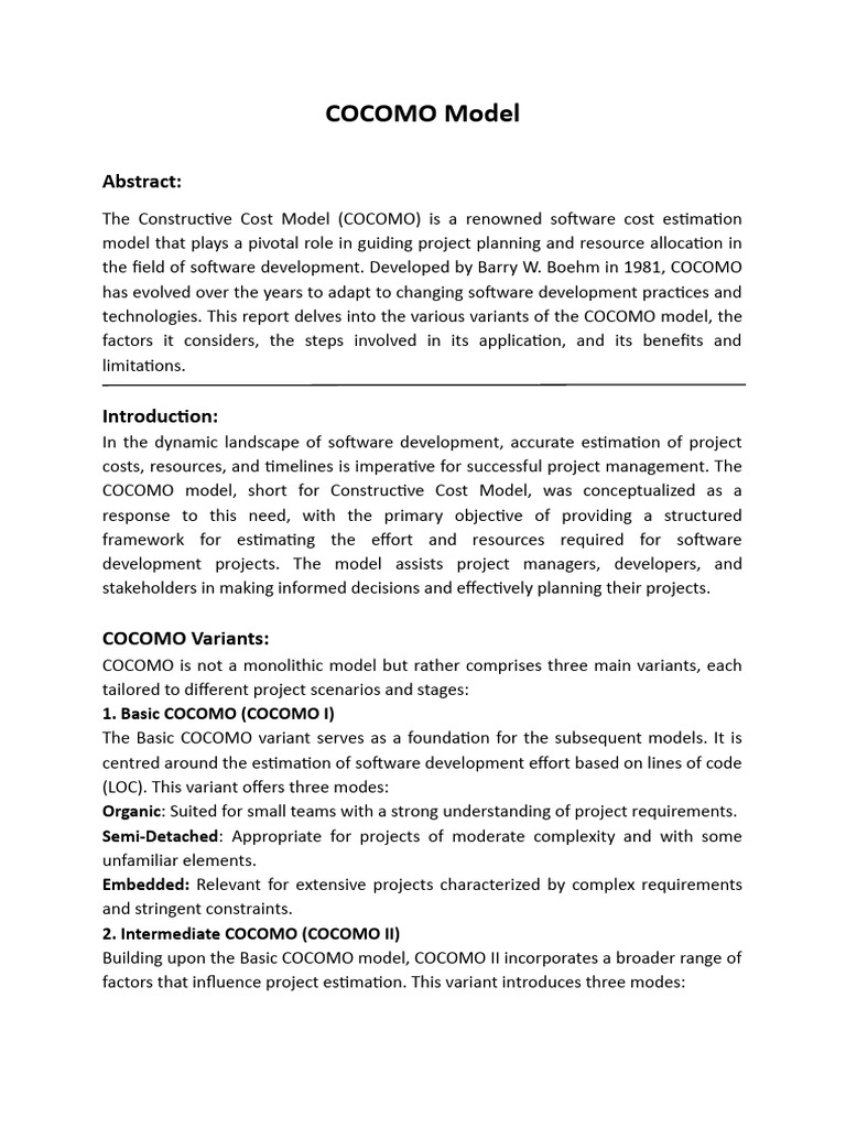 COCOMO Model | Download Free PDF | Computing | Software Engineering