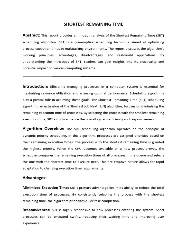 Shortest Remaining Time | PDF