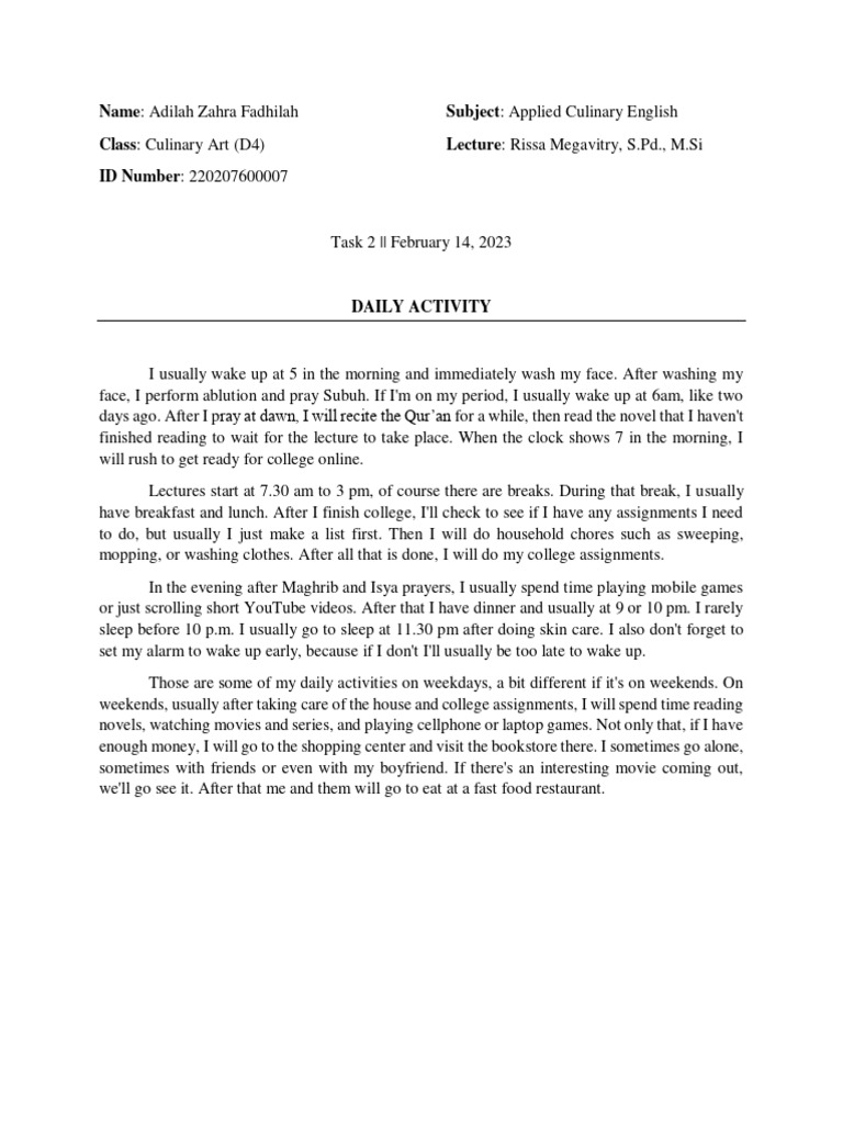 Task 2 - Daily Activity | PDF