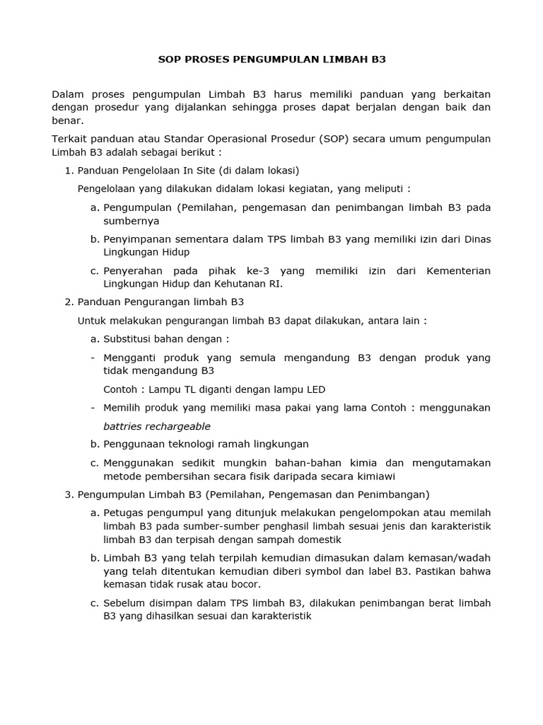 SOP Pengolahan LB3 | PDF