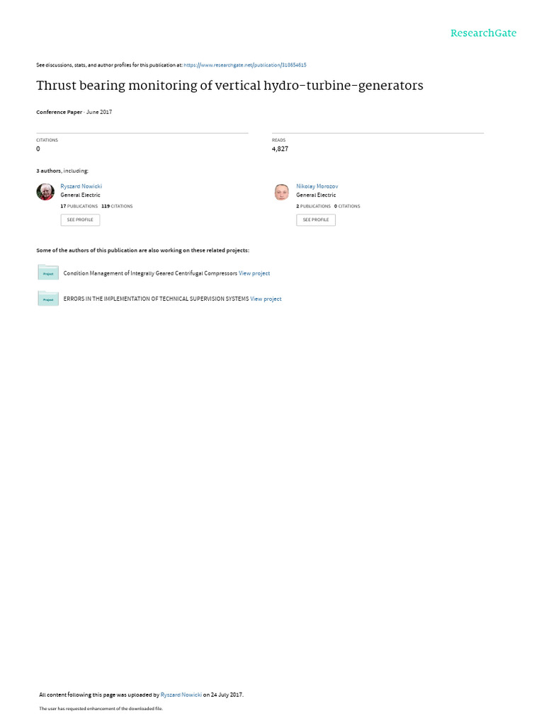 Thrust Bearing Monitoring in Hydro Generators | PDF | Bearing ...