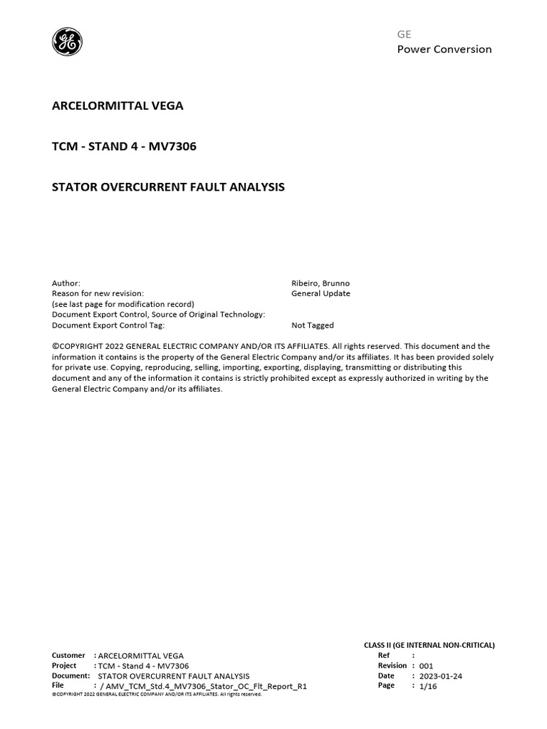 AMV TCM Std.4 MV7306 Stator OC FLT Report R1 | PDF