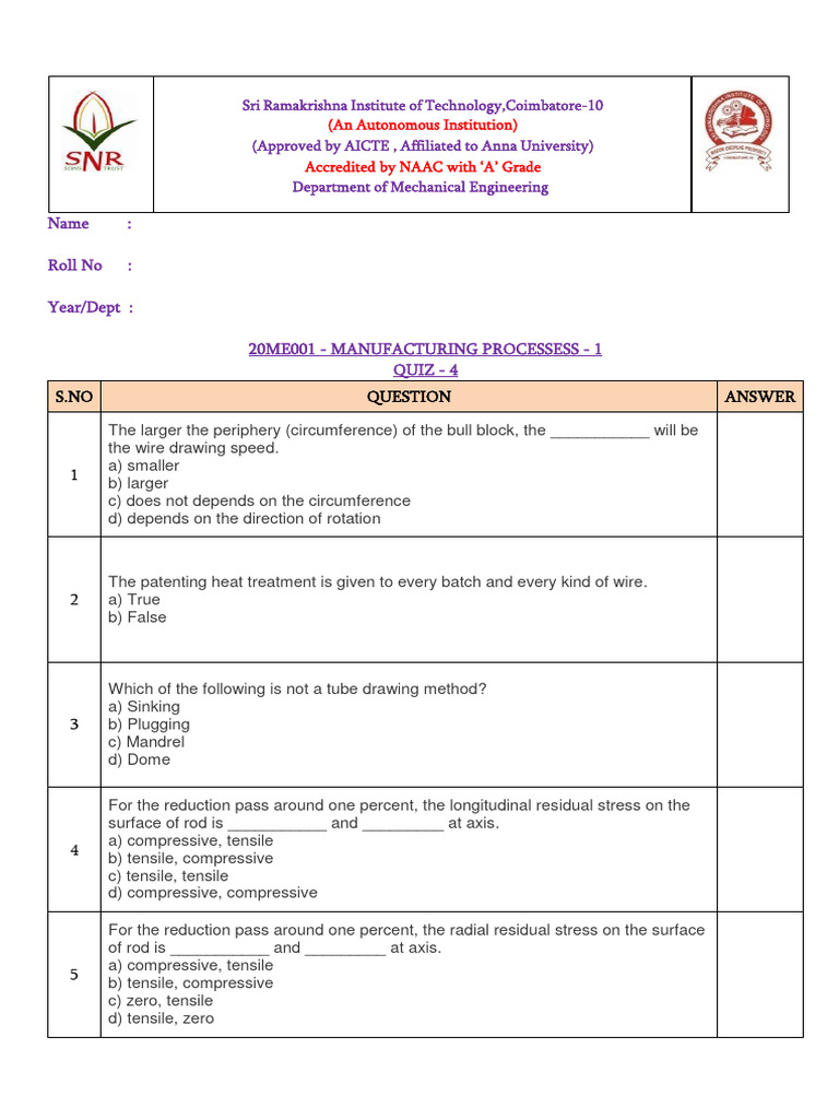 MP1 Quiz 4 | PDF | Stress (Mechanics) | Sheet Metal