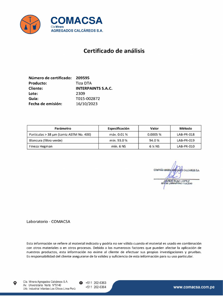 Cert - Interpaints Sac - LT2309.T015-002872 | PDF