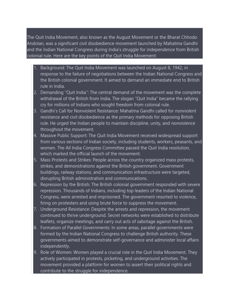 The Quit India Movement | PDF | British Raj | Mahatma Gandhi