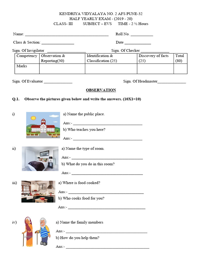 Class III EVS Exam Paper | PDF