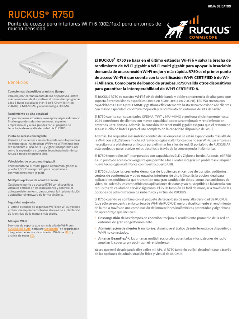 RUCKUS R750 Data Sheet - Spanish | PDF | Ieee 802.11 | Punto de acceso ...