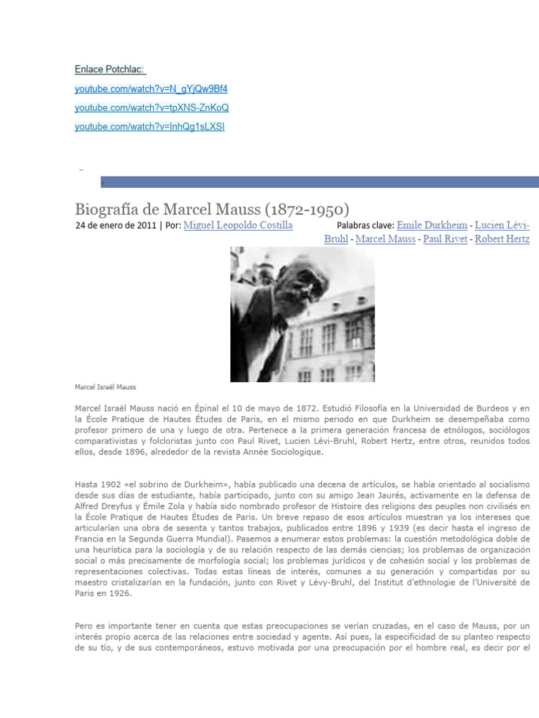 Biografía y Legado de Marcel Mauss | PDF | Emile Durkheim | Sociología
