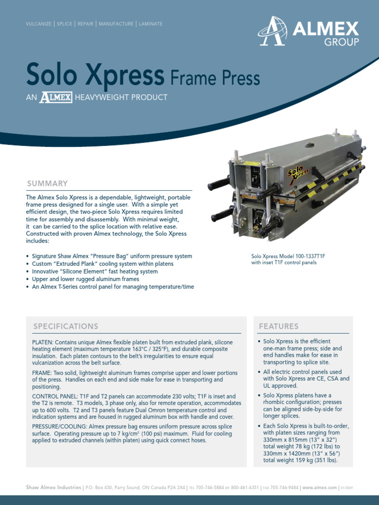 Solo Spec Sheet L | PDF | Extrusion | Applied And Interdisciplinary Physics
