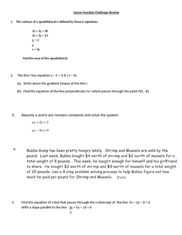 Linear Function Challenge Review | PDF | Teaching Methods & Materials