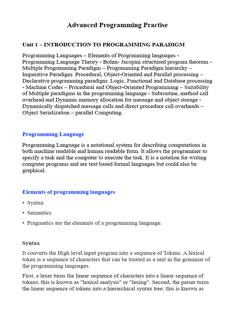 APP Unit I | PDF | Programming Paradigms | Programming Language APP Unit I | PDF | Programming Paradigms | Programming Language