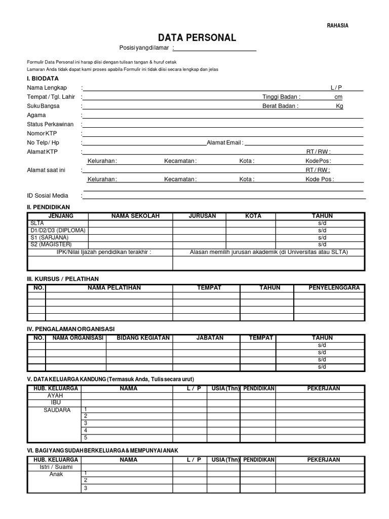 Form Isian Kandidat | PDF