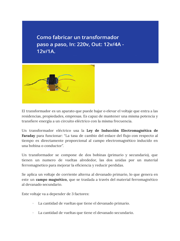 Como Fabricar Un Tranfo | PDF
