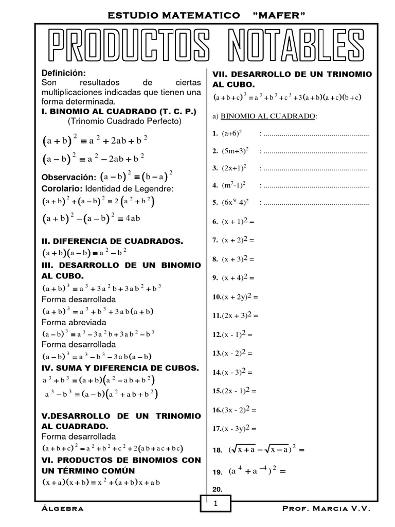 Algebra-Productos Notables | PDF