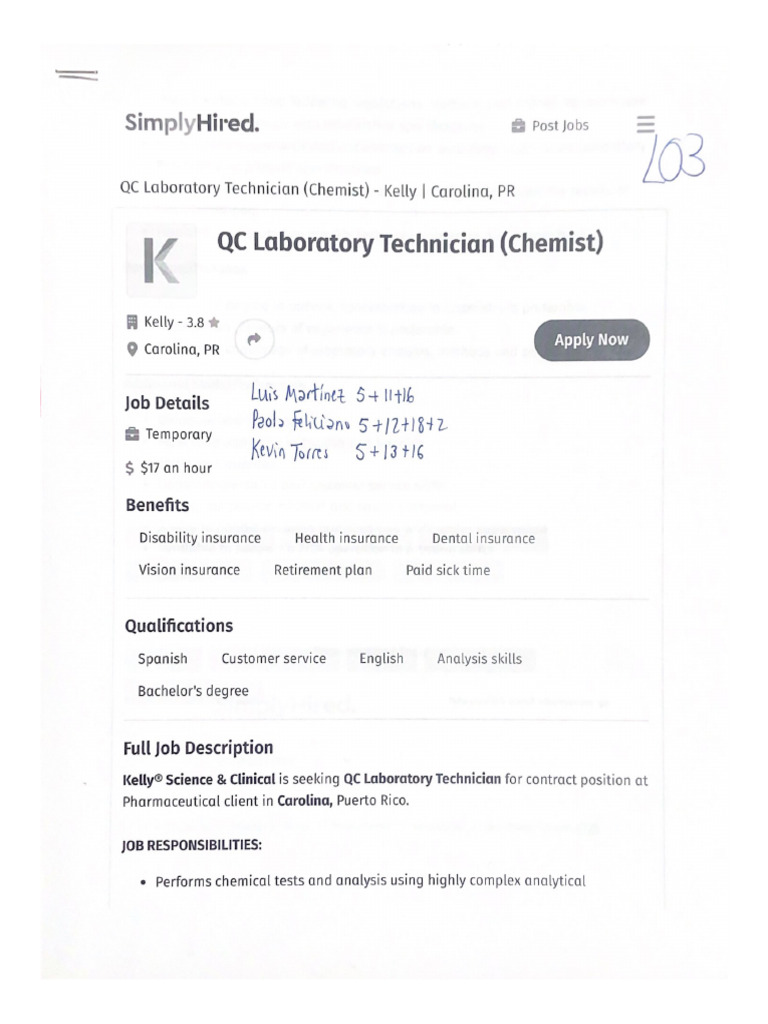 QC Laboratory Technician Chemist 1 | PDF