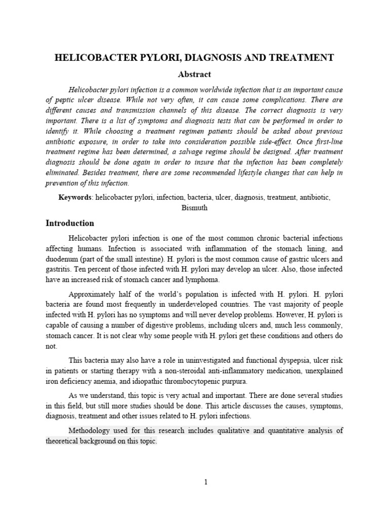 Helicobacter Pylori, Diagnosis and Treatment | PDF | Infection ...