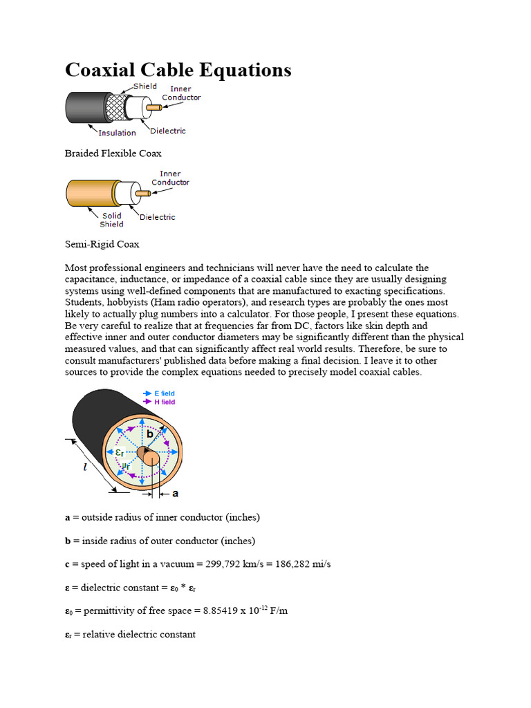Coaxial Cable Equations-2023-01 | PDF | Science & Mathematics | Computers
